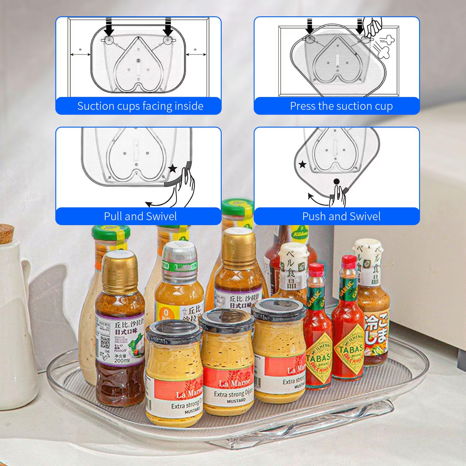Square Lazy Susan for Refrigerator,Countertop Condiment Storage Rack, Lazy Susan Cabinet Organizer,Household Rotating Storage Rack for Kitchen,(13.78 * 10.24in).…