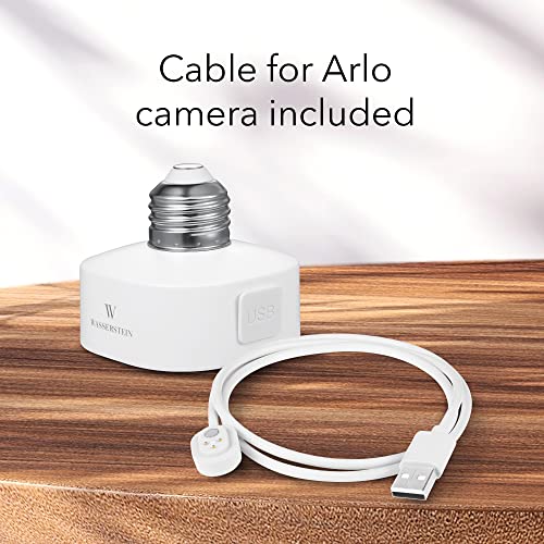 Wasserstein Bundle - Bulb Socket with Arlo Charging Cable & White Gutter Mount for Security Camera and Solar Panel Compatible with Arlo Ultra/Ultra 2, Arlo Pro 3/Pro 4 (Camera NOT Included)