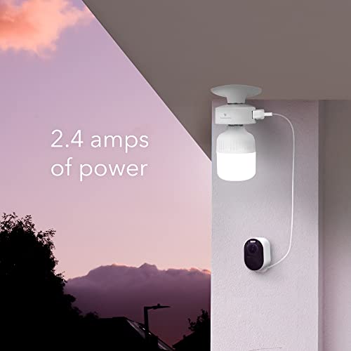 Wasserstein Bundle - Bulb Socket with Arlo Charging Cable & White Gutter Mount for Security Camera and Solar Panel Compatible with Arlo Ultra/Ultra 2, Arlo Pro 3/Pro 4 (Camera NOT Included)