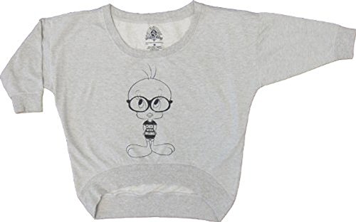 Looney Tunes Tweety Bird Chick with Brains Heathered Gray Juniors Cropped Sweatshirt (Juniors Small)