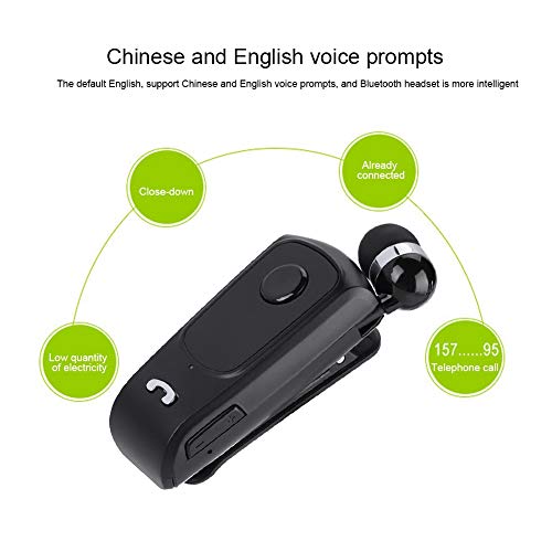 Zerone F920 Sports Bluetooth V4.1 Headset Earpiece 2.4GHz Retractable Driving Earphone Hands-Free Support for Office/Driving(Black) for Fineblue f990 Drahtlose Bluetooth Headset