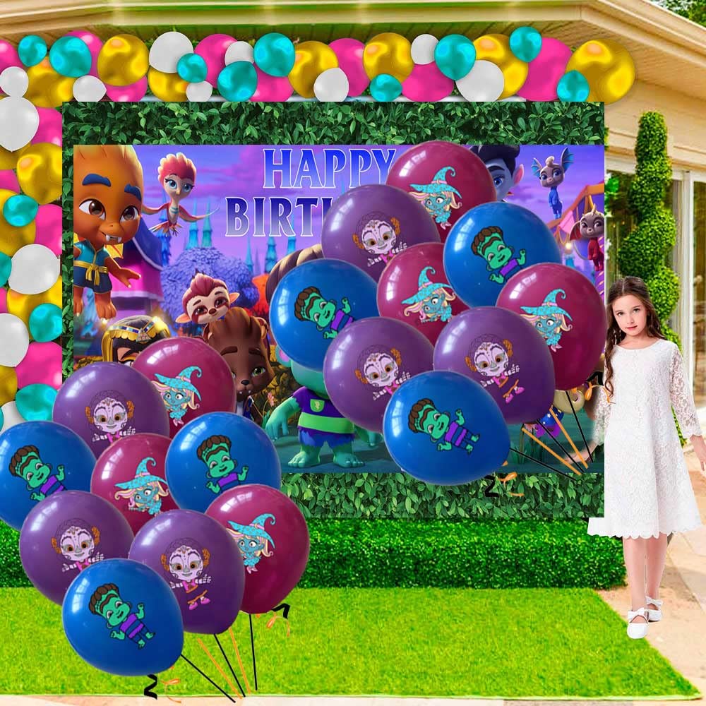 Super Monster Party Supplies Decorations Birthday Cake Topper Banner Decor Backdrop Balloons