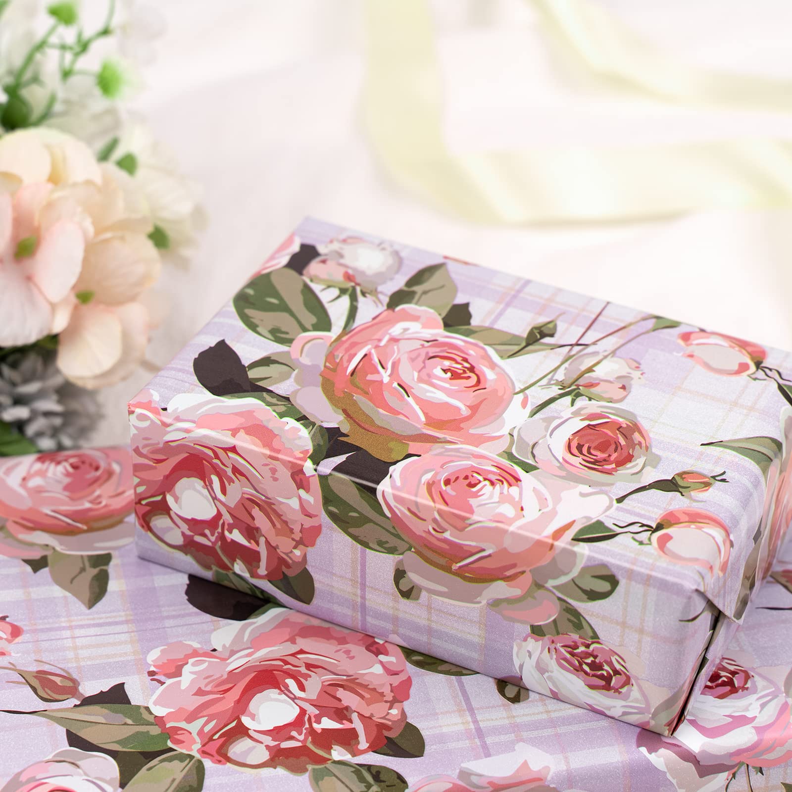 WRAPAHOLIC Wrapping Paper Roll - Mini Roll - 3 Rolls - 17 Inch X 120 Inch Per Roll - Elegant Floral for Wedding, Birthday, Holiday, Baby Shower