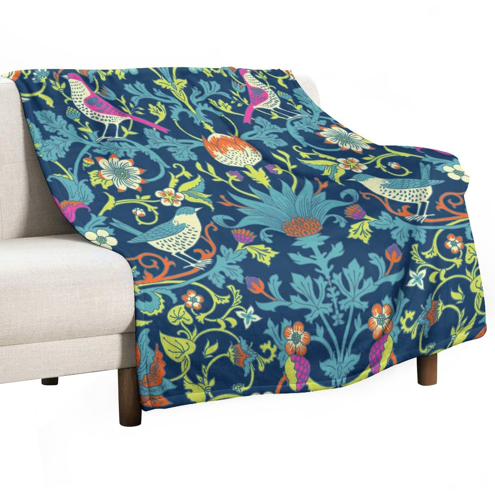 Boho William Morris Art Blanket, Magical Forest Vintage Flowers and Birds Super Soft Flannel Throw Blanket for Bed Sofa (330GSM Flannel) 50"x70"in