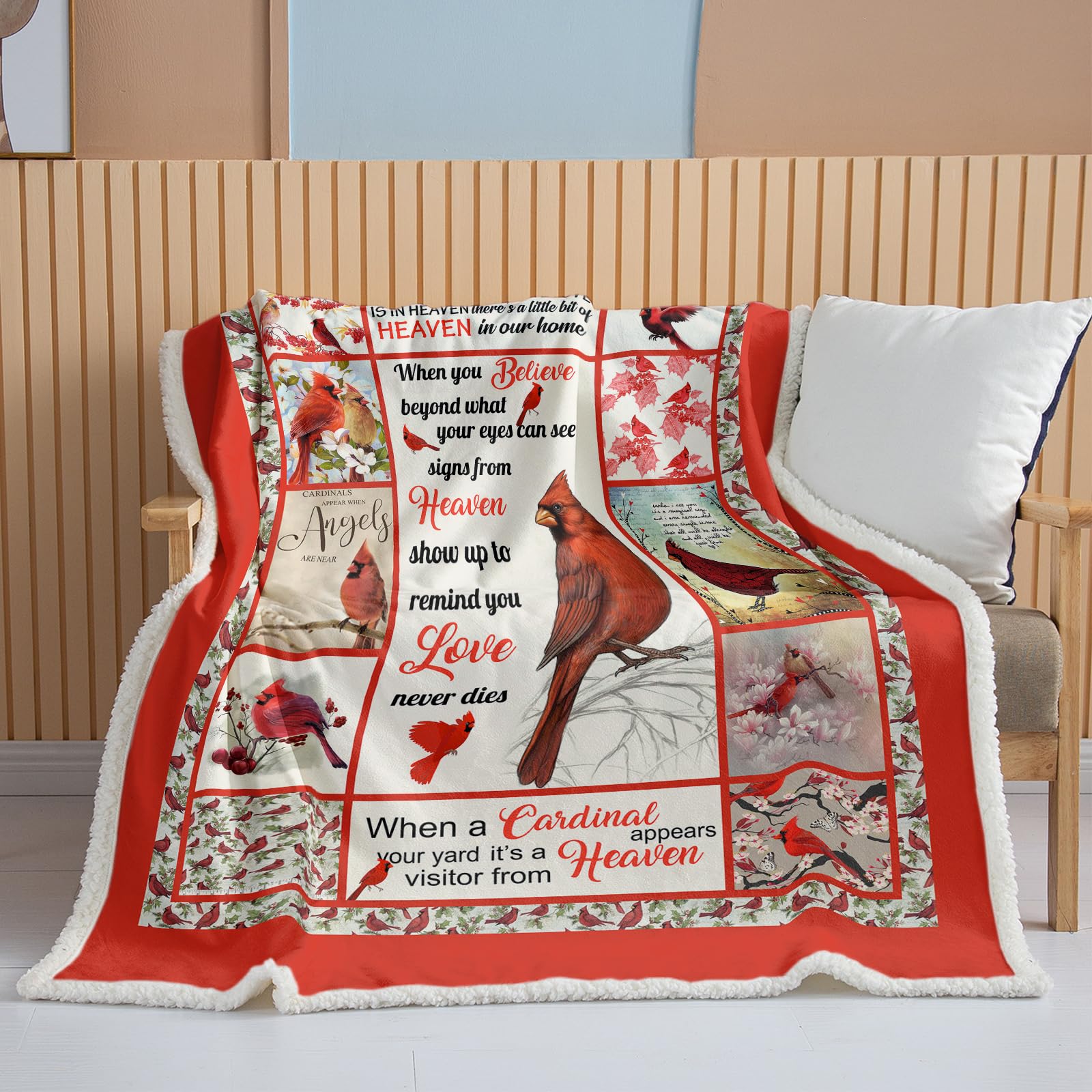 BEDMUST Cardinal Blankets and Throws Soft Cozy Red Bird Sherpa Blanket Women Bedroom Decor Cardinal Memorial Gifts for Grandma (60x80 inches)