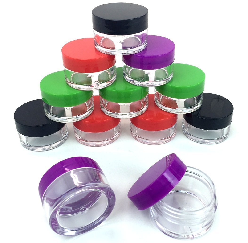 Beauticom 12 Pieces USA 20G/20ML Round Clear Jars with MultiColor Lids for Acrylic Powder, Rhinestones, Charms and Other Nail Accessories - BPA Free