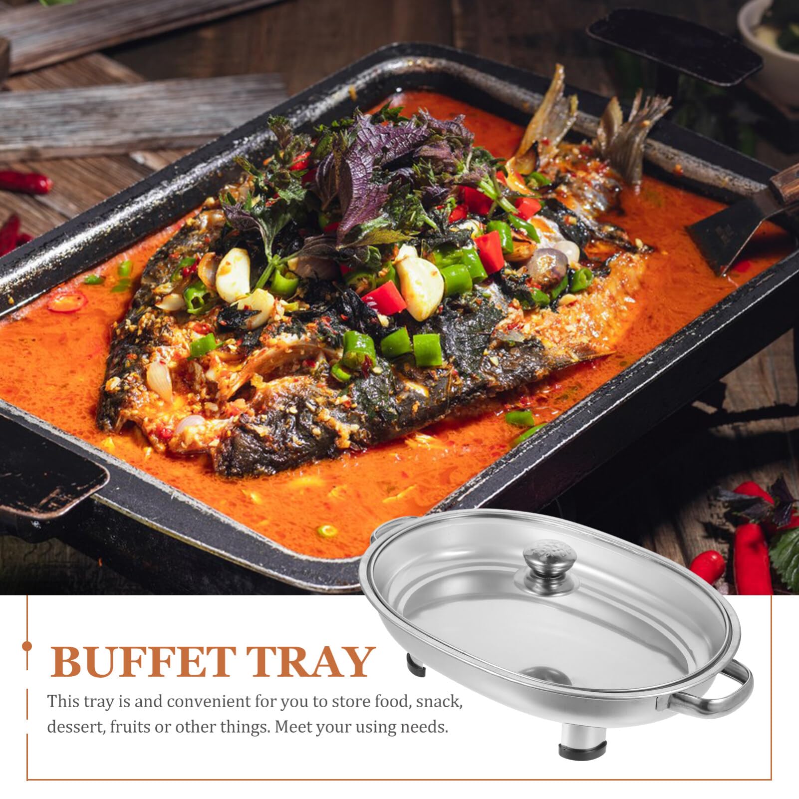 Stainless Steel Buffet Serving Dish Buffet Server Dish Buffet Snack Tray Food Plate for Buffet Stainless Steel Serving Tray Kitchen Food Holder Buffet Foods Holder Buffet Plates