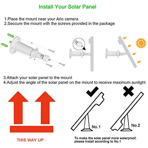 iTODOS Solar Panel Works for Arlo Pro and Arlo Pro 2, 11.8Ft Outdoor Power Charging Cable and Adjustable Mount ,Not for Arlo HD ,Arlo Ultra and Arlo Pro3(Silver)
