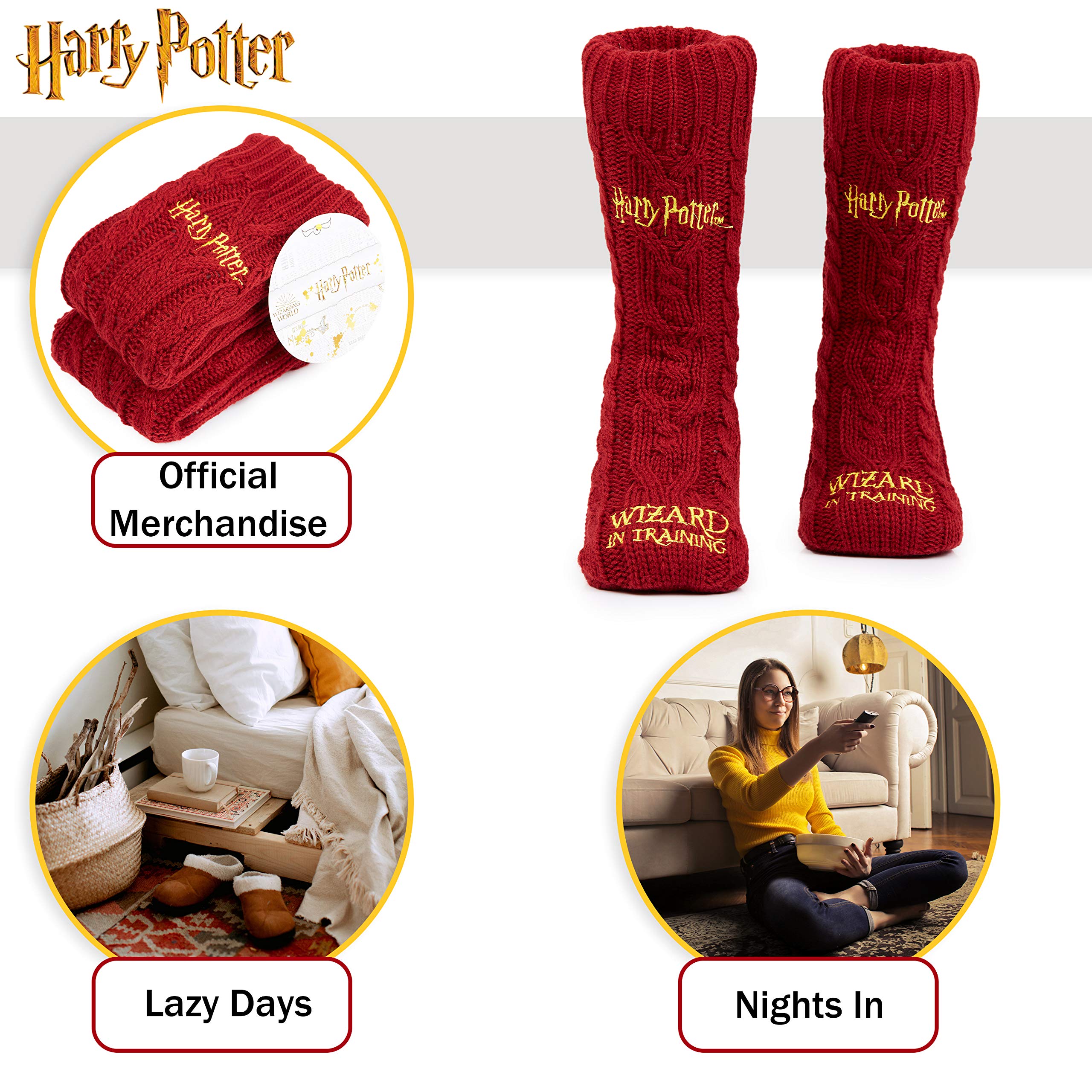 Harry Potter Womens Slipper Socks, Fleece Lined Non Slip Socks - Gifts for Her (Burgundy)