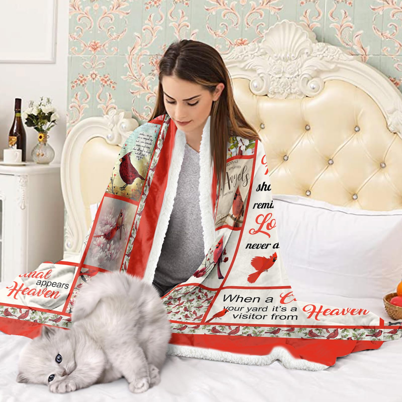 BEDMUST Cardinal Blankets and Throws Soft Cozy Red Bird Sherpa Blanket Women Bedroom Decor Cardinal Memorial Gifts for Grandma (60x80 inches)
