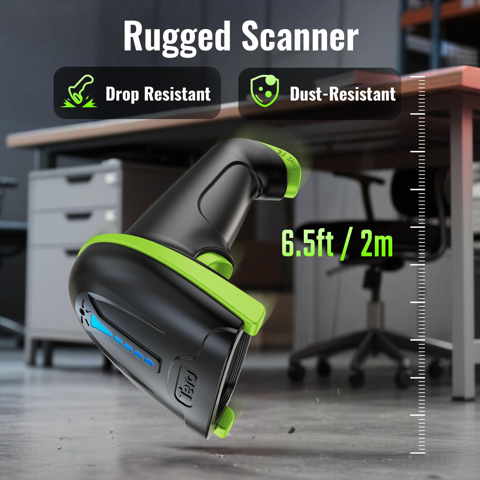 Tera Barcode Scanner Wireless Versatile 2-in-1 (2.4Ghz Wireless+USB 2.0 Wired) with Battery Level Indicator 328 Feet Transmission Distance Rechargeable 1D Laser Bar Code Reader USB Handheld (Green)