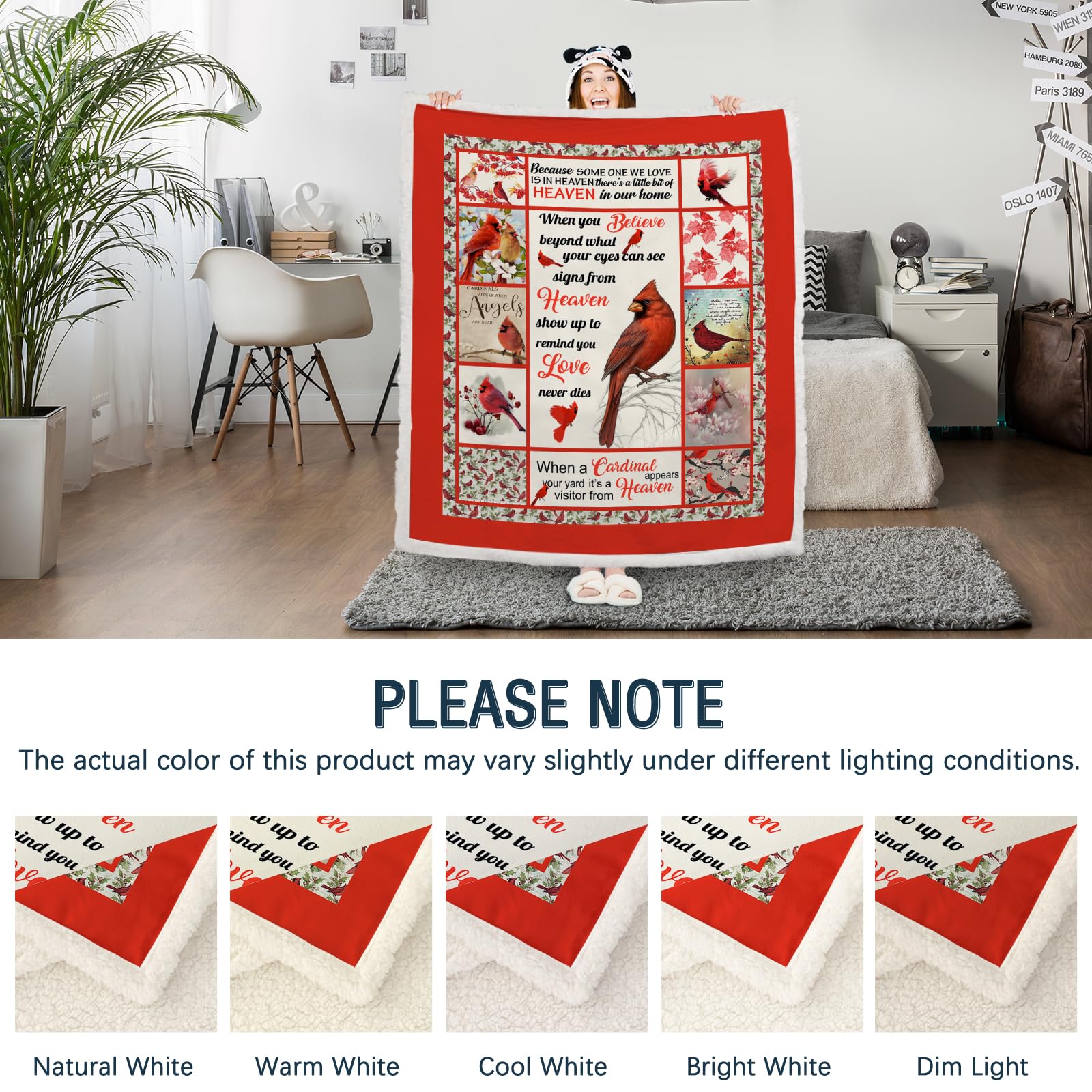 BEDMUST Cardinal Blankets and Throws Soft Cozy Red Bird Sherpa Blanket Women Bedroom Decor Cardinal Memorial Gifts for Grandma (60x80 inches)