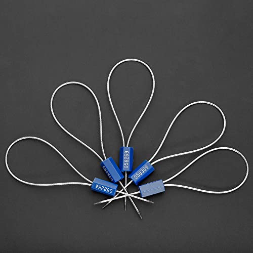 STYLIGHT - 100 Wire Cable Seals, Truck Seals, Anti-Tamper Seals, Steel Pull Tight Wire Seal, Trailer Seals, Metal Container Seals, High Security Seals, Shipping Seals Numbered Sequentially (100, Blue)