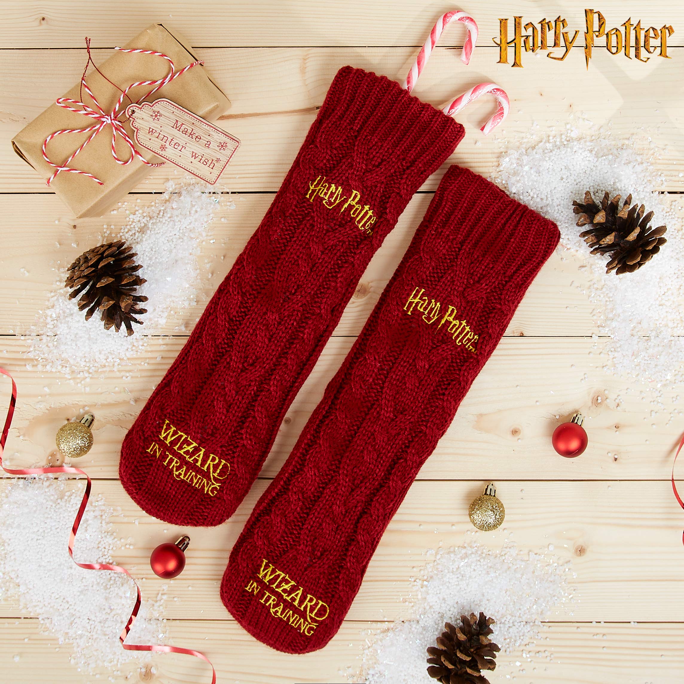 Harry Potter Womens Slipper Socks, Fleece Lined Non Slip Socks - Gifts for Her (Burgundy)