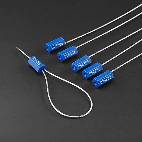 STYLIGHT - 100 Wire Cable Seals, Truck Seals, Anti-Tamper Seals, Steel Pull Tight Wire Seal, Trailer Seals, Metal Container Seals, High Security Seals, Shipping Seals Numbered Sequentially (100, Blue)