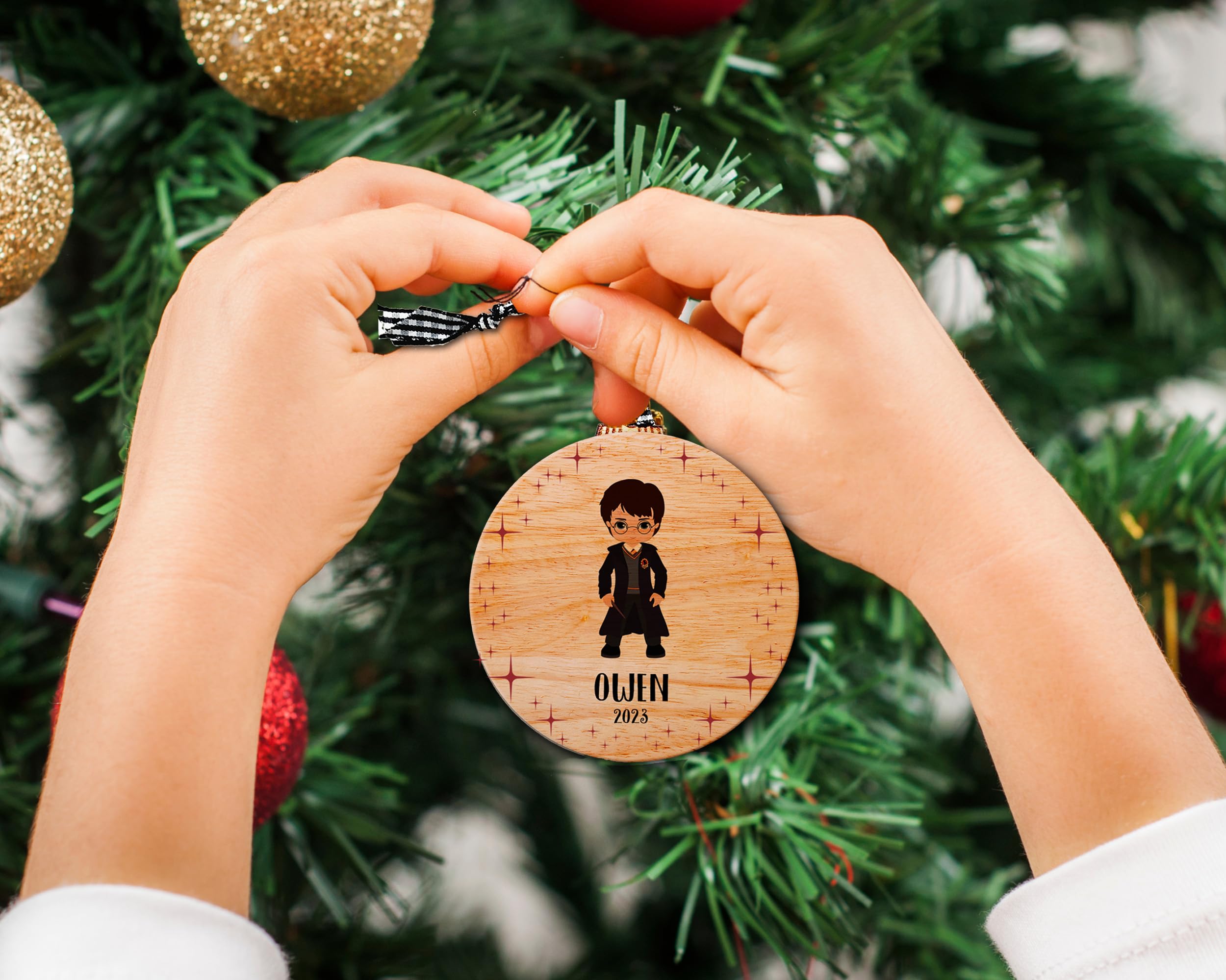 Potter gifts, Harry Christmas ornaments, Christmas decorations**SHIPS NEXT BUSINESS DAY** Personalized Wizard stocking stuffer, Present for kids, 3" wooden ornament