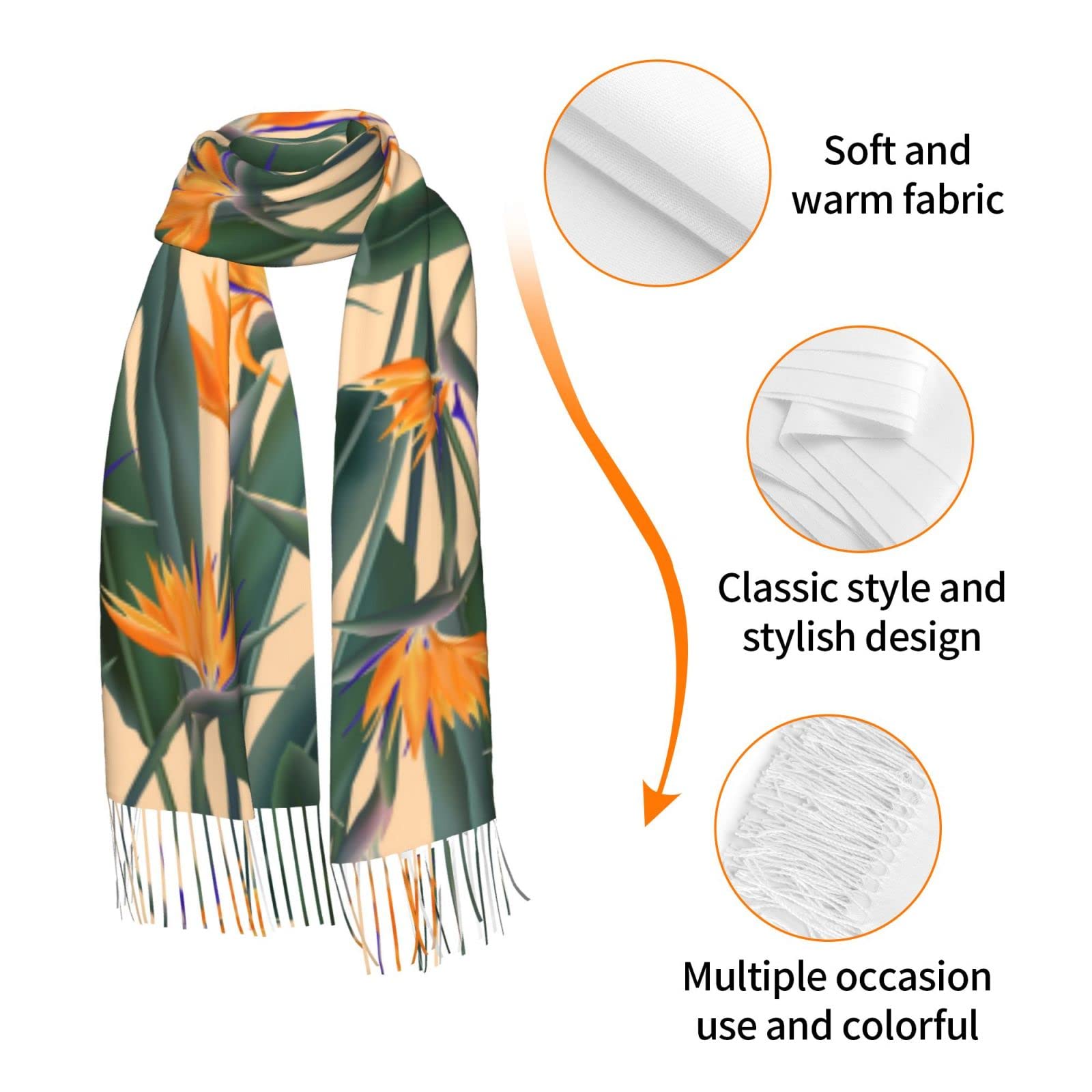 Cashmere Scarf Blanket with Tassel Bird of Paradise Womens Gifts Long Shawl Wraps Winter Stole