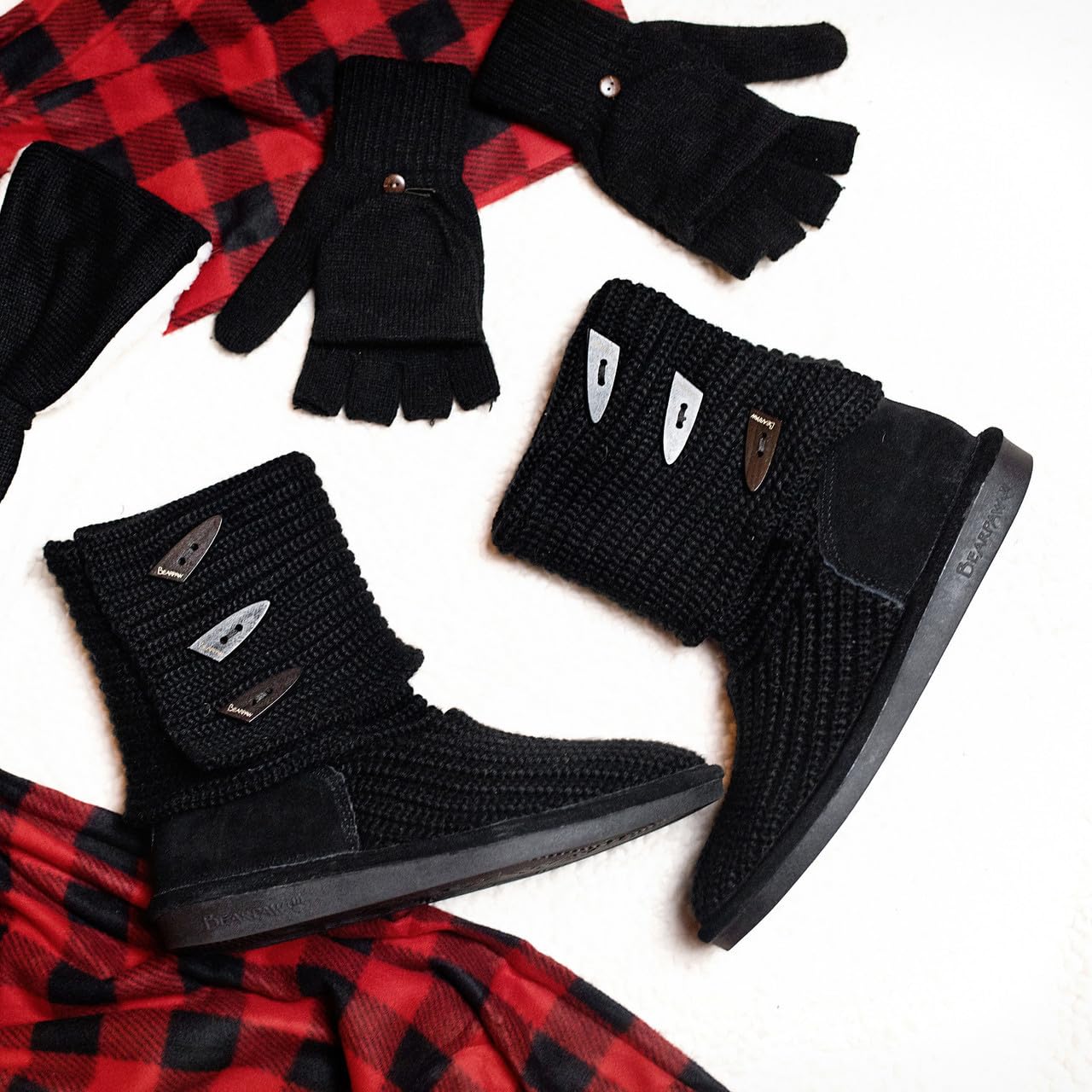 BEARPAW Women's Knit Tall Black Size 6 | Women's Fashion Boot | Women's Slip On Boot | Comfortable Winter Boot
