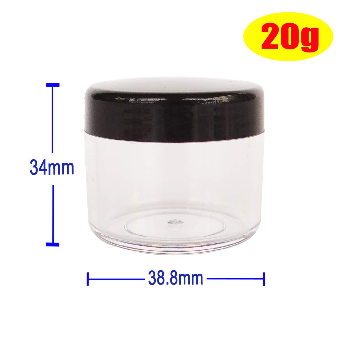 Wopanxye 12pack 20 Gram Small Clear Cosmetic Sample 20ml Empty Containers for Make-up Gifts, Eye-Shadow, Nails, Powder, Gems, Beads, Jewelry, Cream, 20g Pot Jars with Black Cap Lids, Free Spatulas