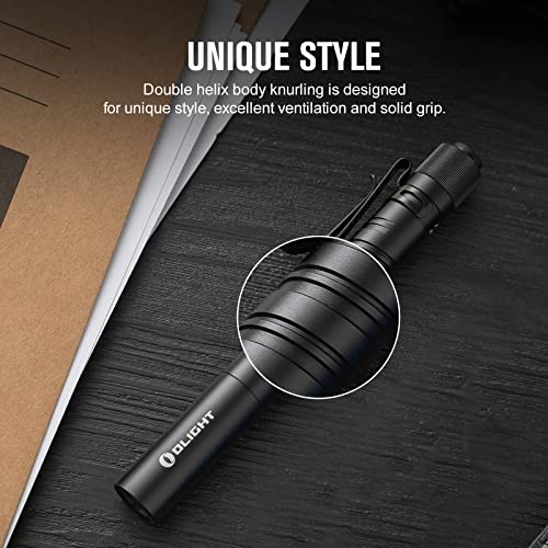 OLIGHT I3T Plus 250 Lumens EDC Pocket Slim Flashlight with 2 AAA Batteries and a PMMA Optic Lens, Tail-switch LED Flashlight with Dual Direction Pocket Clip for Camping, Outdoor, and Emergency (Black)