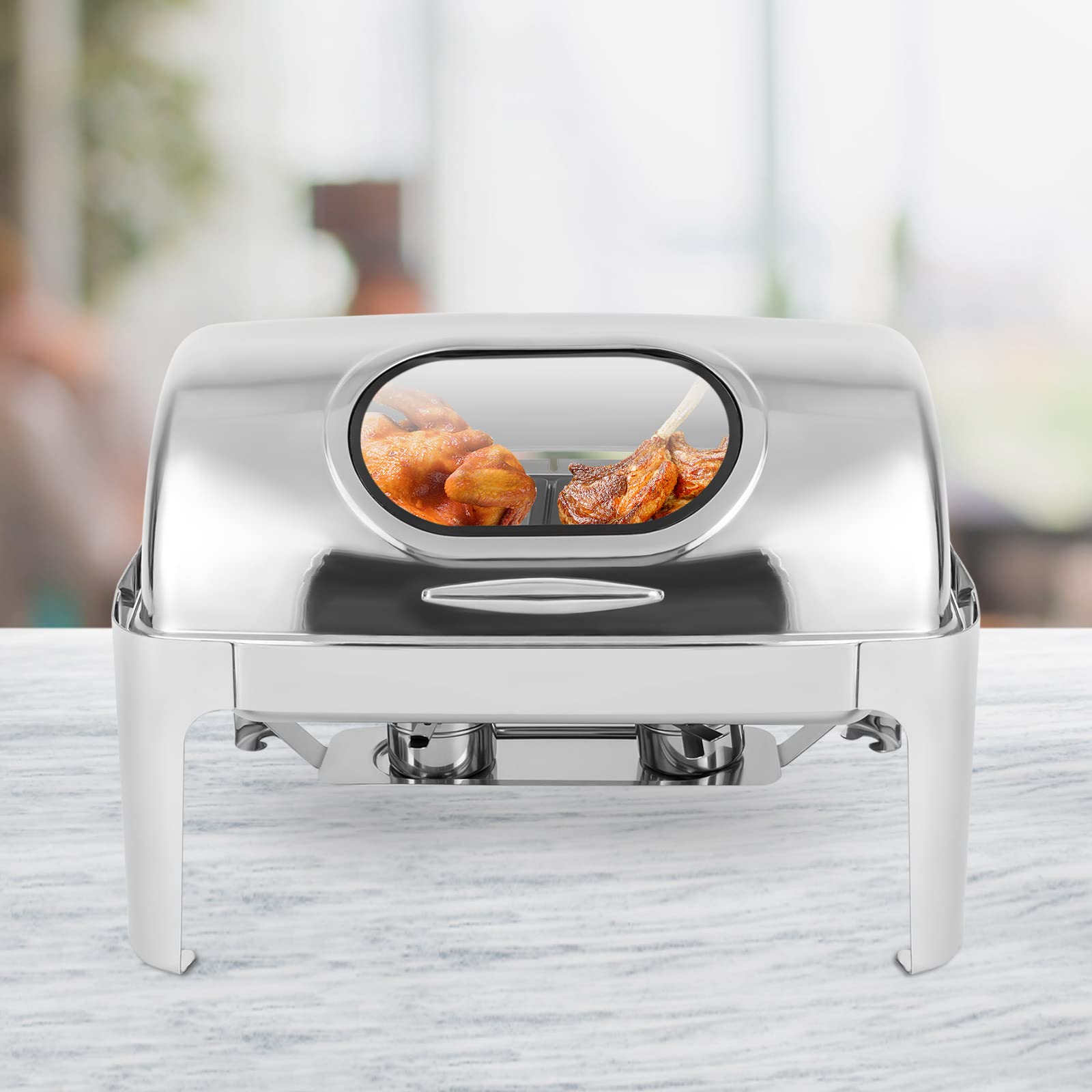 9.54QT Chafing Dish Buffet Set, Stainless Steel Buffet Servers and Warmers Set w/Water Pan, Food Pan, Fuel Holder and Lid, for Parties,Wedding/Brunch/Picnics/Banquet (with Visible Windows)