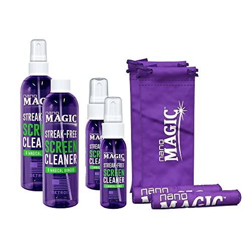 NANO MAGIC Screen Cleaner Spray Kit - For Streak Free Clean Screens on Computer & Laptop Monitor, Phone Touchscreen, Watch, Glasses, LED & LCD TV, + - Spray, Refill, Microfiber Cloth, Travel Pouch