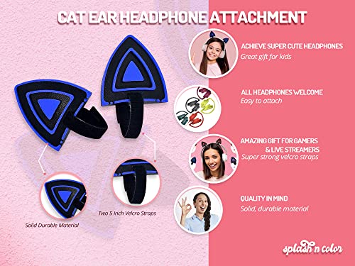 SplashNColor Cat Ear Headphone Super Cute Add Ons Attachment | Cat Ears Headphone Accessories for Gaming or Wireless Bluetooth Headset | Adjustable Straps - Universal Fit