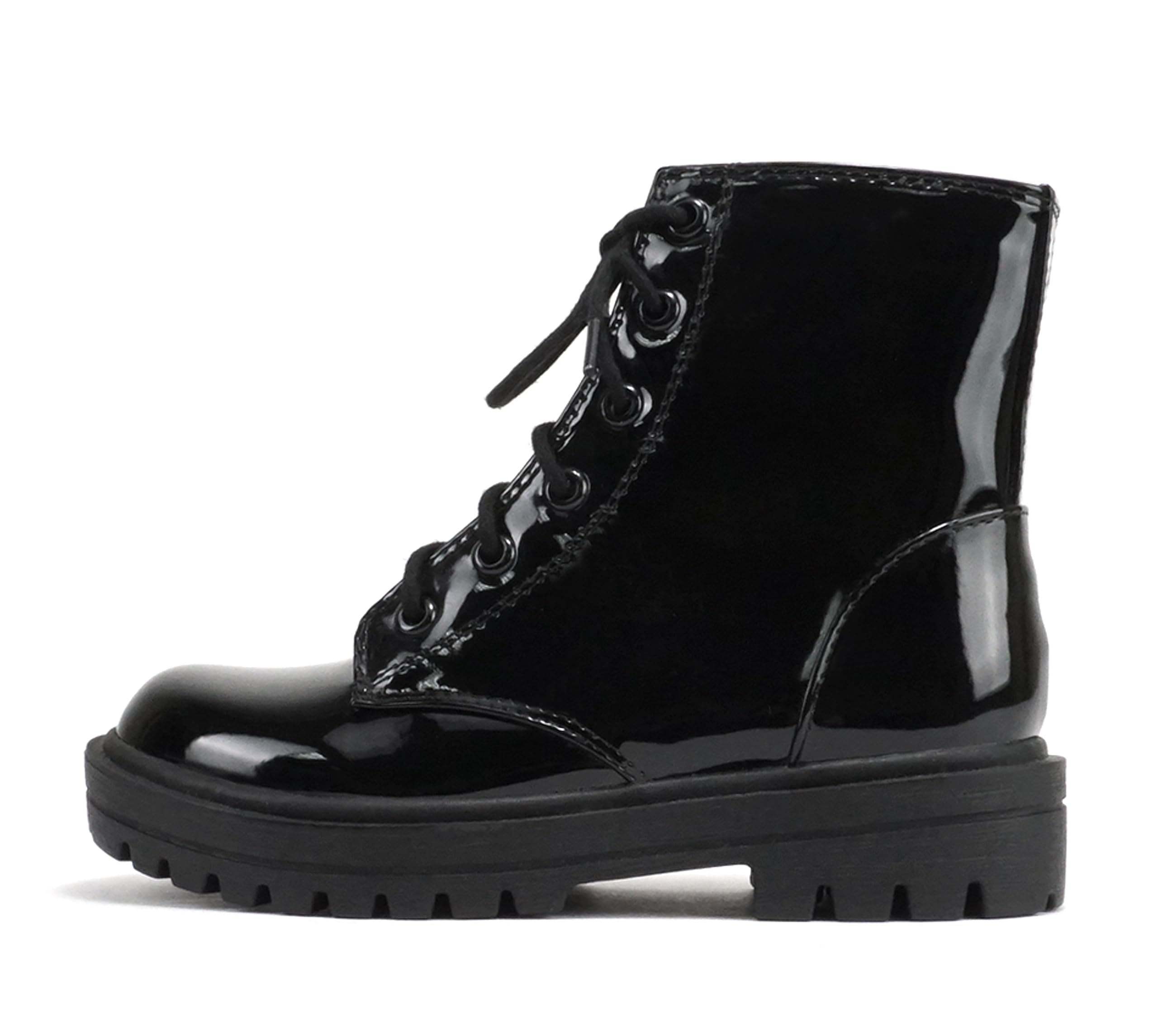 Soda FIRM-2 KIDS/CHILDREN/GIRLS Lug Sole Fashion Combat Ankle Bootie Lace up w/Side Zipper (PATENT BLACK, numeric_3)