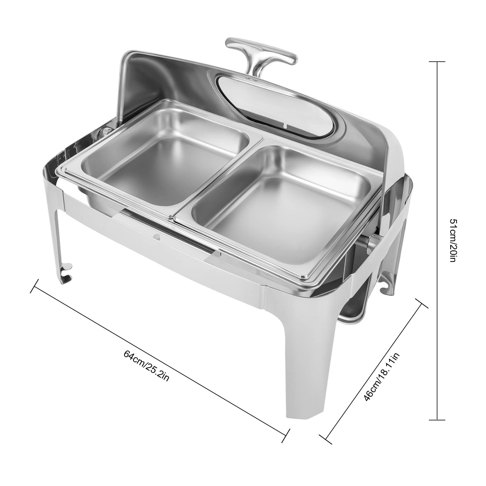 9.54QT Chafing Dish Buffet Set, Stainless Steel Buffet Servers and Warmers Set w/Water Pan, Food Pan, Fuel Holder and Lid, for Parties,Wedding/Brunch/Picnics/Banquet (with Visible Windows)