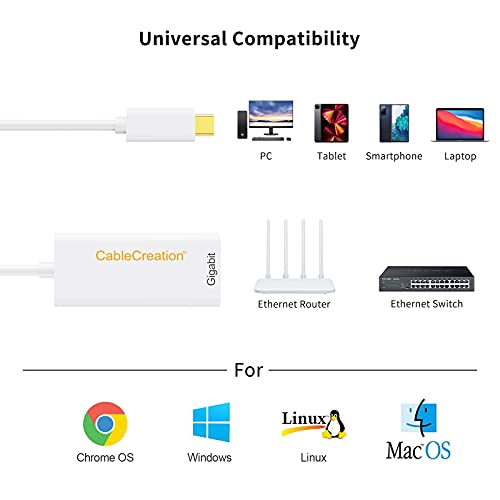 USB C to Ethernet Adapter,CableCreation USB Type-C (Thunderbolt 3) to RJ45 Gigabit Ethernet LAN Network Adapter Compatible with MacBook Pro,MacBook Air,M1/M2,iPad 2022,Galaxy S22 Ultra