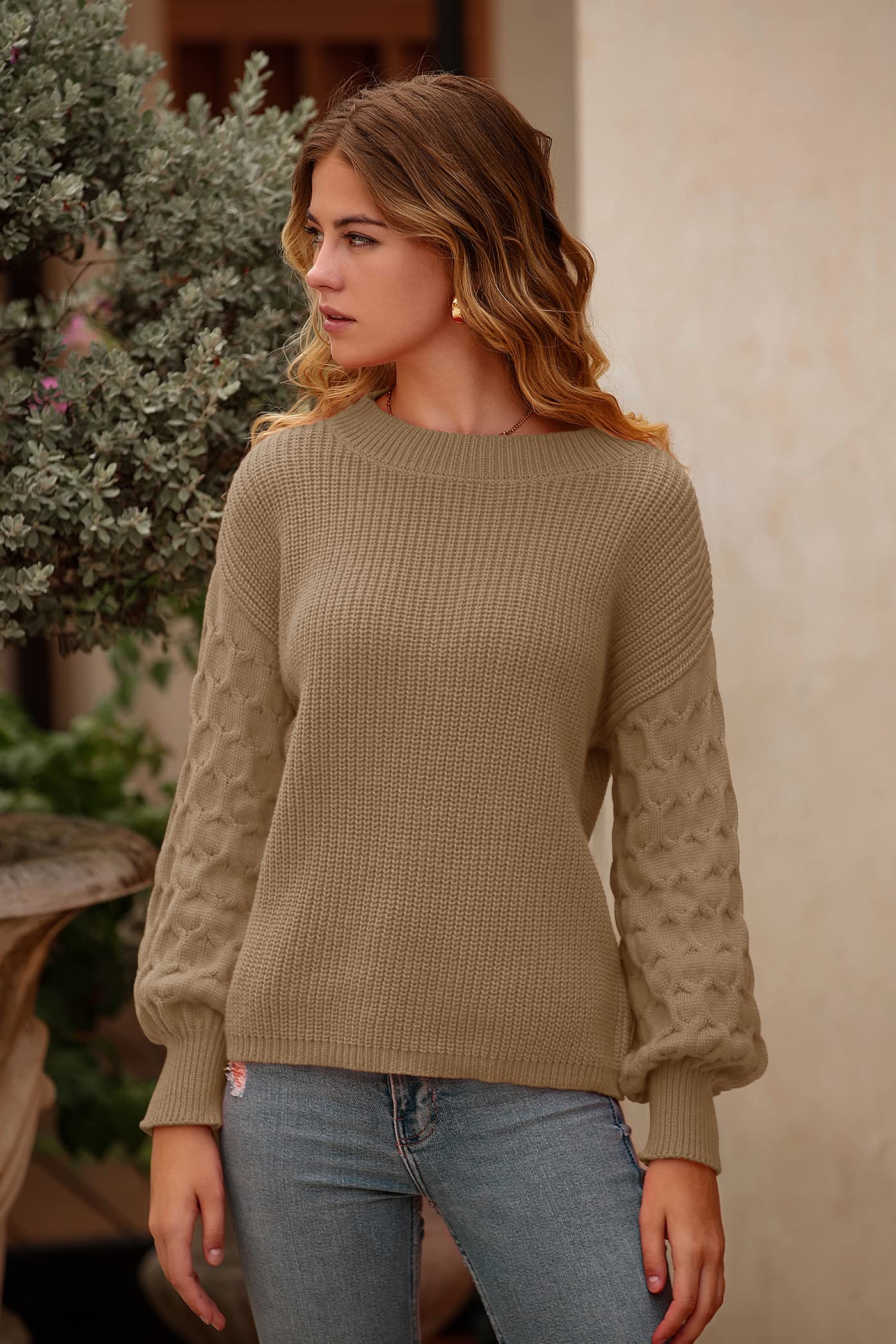 PRETTYGARDEN Women's 2024 Winter Pullover Sweater Casual Long Sleeve Crewneck Loose Chunky Knit Jumper Tops Blouse (Khaki,Small)
