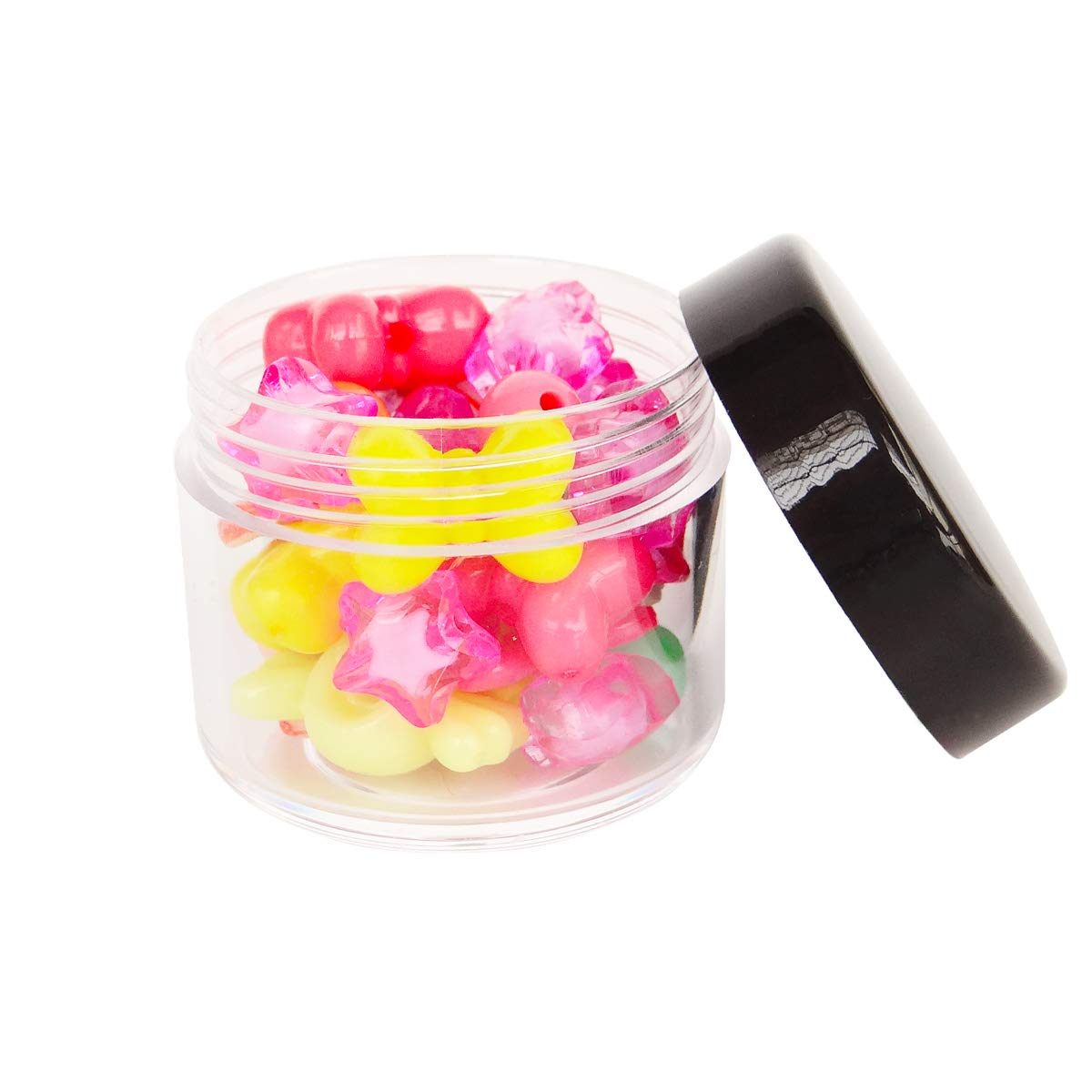 Wopanxye 12pack 20 Gram Small Clear Cosmetic Sample 20ml Empty Containers for Make-up Gifts, Eye-Shadow, Nails, Powder, Gems, Beads, Jewelry, Cream, 20g Pot Jars with Black Cap Lids, Free Spatulas