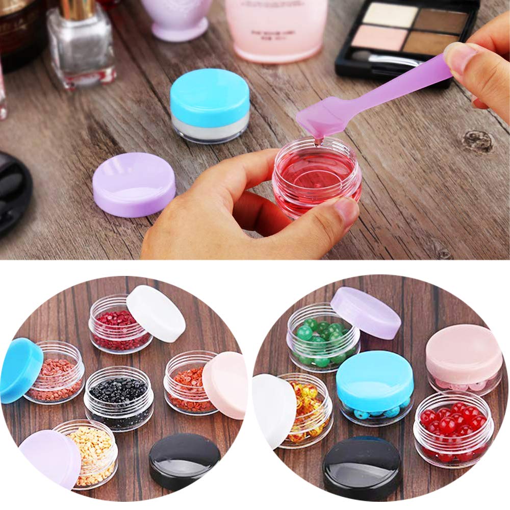 Wopanxye 12pack 20 Gram Small Clear Cosmetic Sample 20ml Empty Containers for Make-up Gifts, Eye-Shadow, Nails, Powder, Gems, Beads, Jewelry, Cream, 20g Pot Jars with Black Cap Lids, Free Spatulas