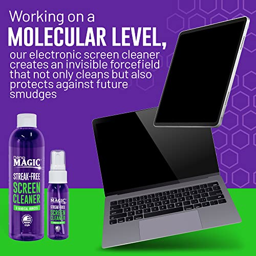 NANO MAGIC Screen Cleaner Spray Kit - For Streak Free Clean Screens on Computer & Laptop Monitor, Phone Touchscreen, Watch, Glasses, LED & LCD TV, + - Spray, Refill, Microfiber Cloth, Travel Pouch