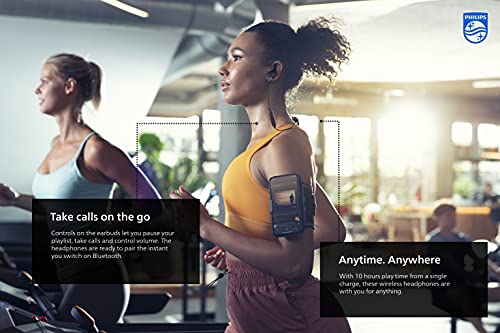 Philips A3206 Wireless Sports Headphones, Detachable Ear Hooks, Integrated Controls, Built-in Microphone, Instant Bluetooth Pairing, IP57 dust Resistant and Waterproof TAA3206BK