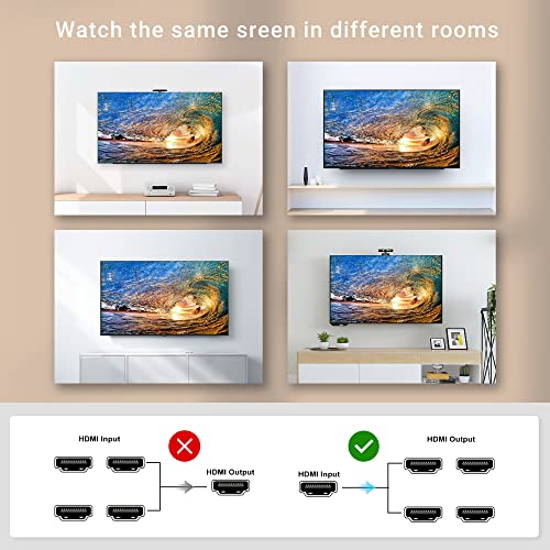4K HDMI Splitter 1 in 4 Out, avedio links 1x4 HDMI Splitter Duplicate/ Mirror Screen, 4 Port HDMI Splitter Powered Support 4Kx2K@30Hz 3D for PS5, Roku, TV Box - 1 Source to 4 Displays