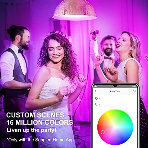 Sengled Smart Bulb, 100W Equivalent WiFi Color Changing Light Bulb, 1500LM Extra Bright Smart Light Bulb That Work with Alexa Google, Dimmable A19 Multicolor Alexa Bulb,CRI>90, No Hub Required, 4-Pack