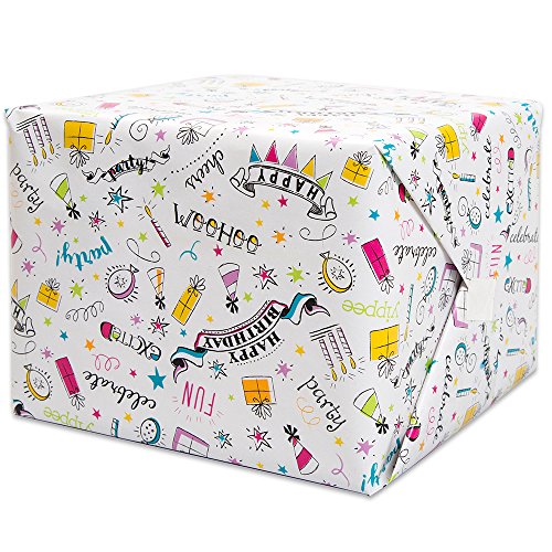 Unique Doodle Happy Birthday Wrapping Paper, 1ct, 30" x 5", Multi