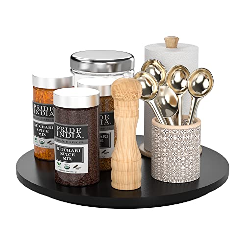 Lazy Susan Kitchen Cabinet Organizer - 12" Bamboo Lazy Susan Turntable for Cabinet Pantry Table or Countertop Organization and Storage, Black