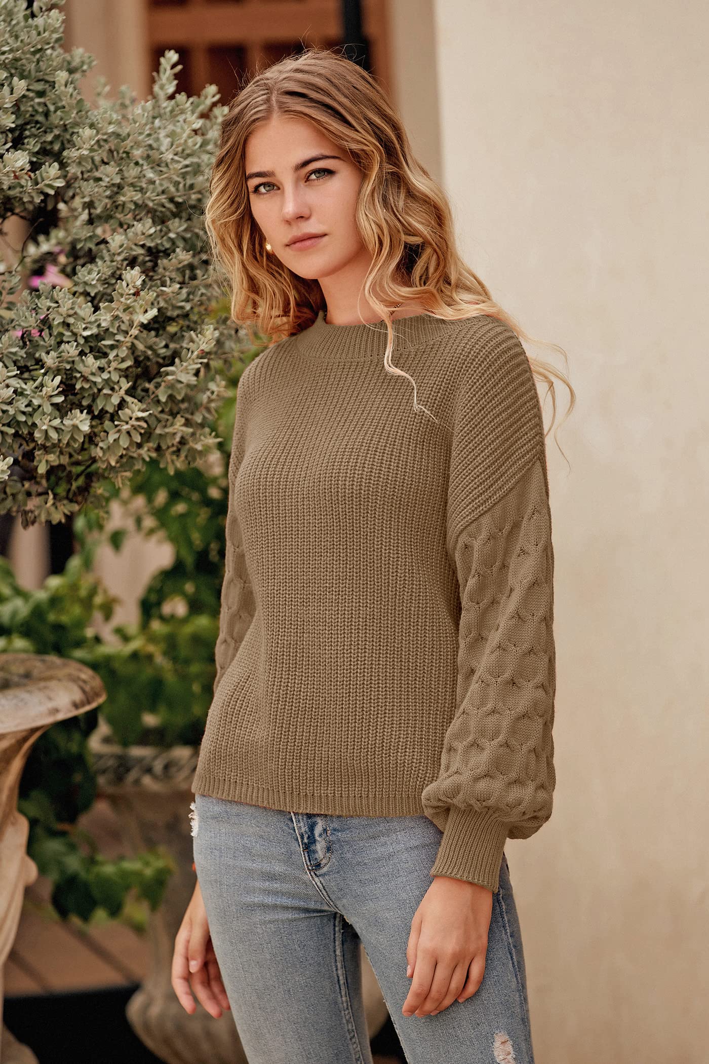 PRETTYGARDEN Women's 2024 Winter Pullover Sweater Casual Long Sleeve Crewneck Loose Chunky Knit Jumper Tops Blouse (Khaki,Small)