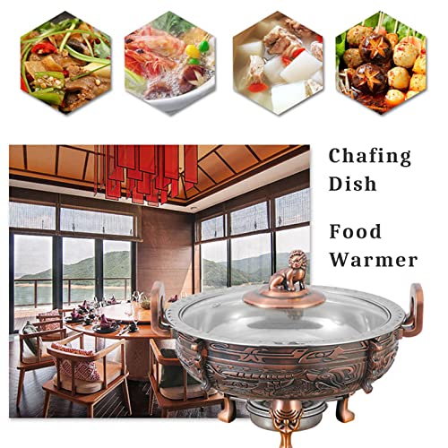 26cm Chafing Dishes & Food Warmers, Round Chafer Catering Buffet Tray Server Set with Food Pan and Fuel Holders, for Caterings Parties Daily Use,Red Bronze