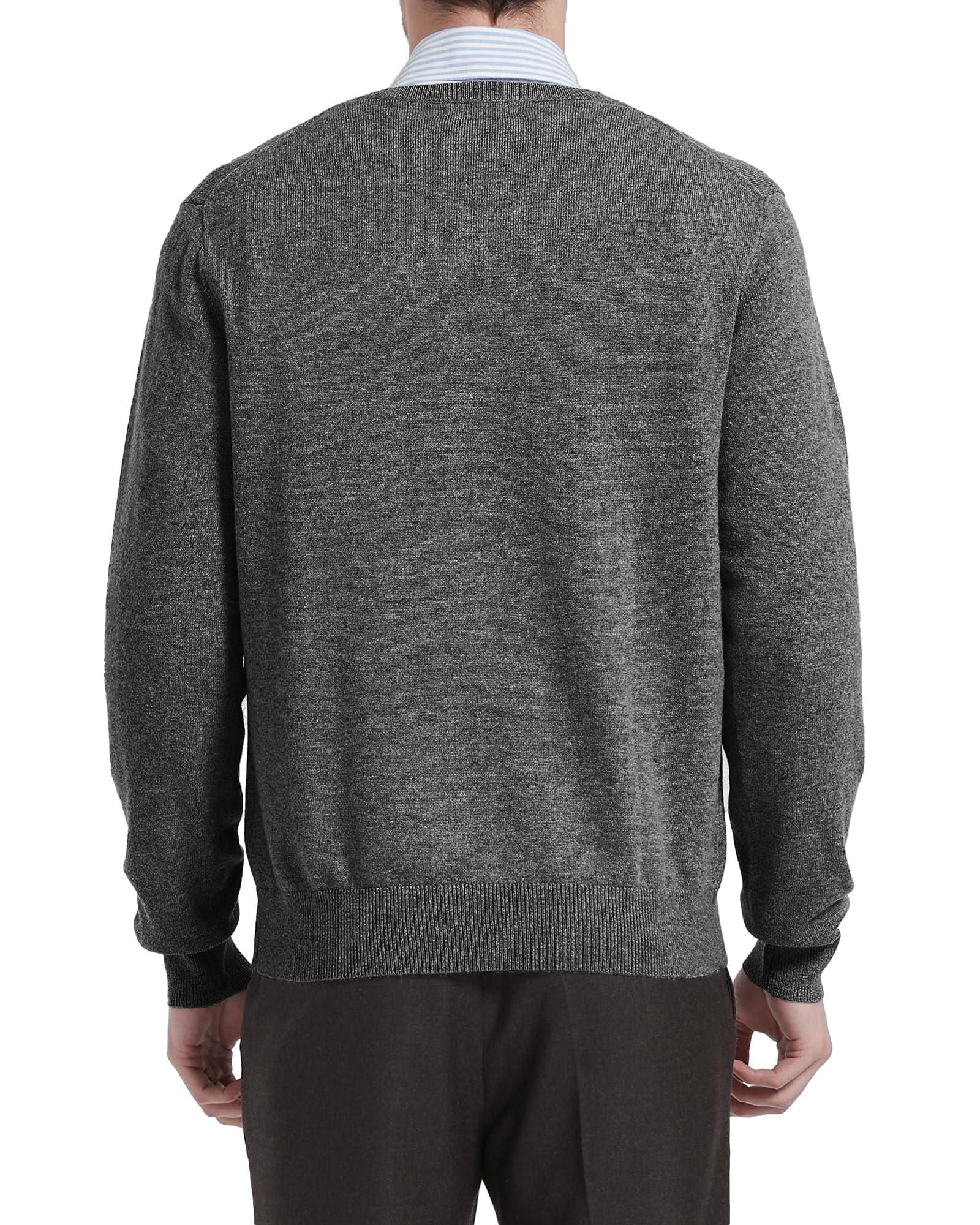Kallspin Men's Wool Blend V-Neck Sweater Relax Fit Knit Pullover (Charcoal, X-Large)