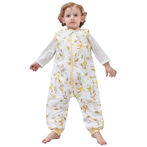 LILBESTIE Toddler Sleep Sack with Feet, 1.5 TOG Sleep Sack with Legs, Baby Wearable Blanket Sleeveless Cotton Baby Sleeping Bag 2T-3T - Bird L