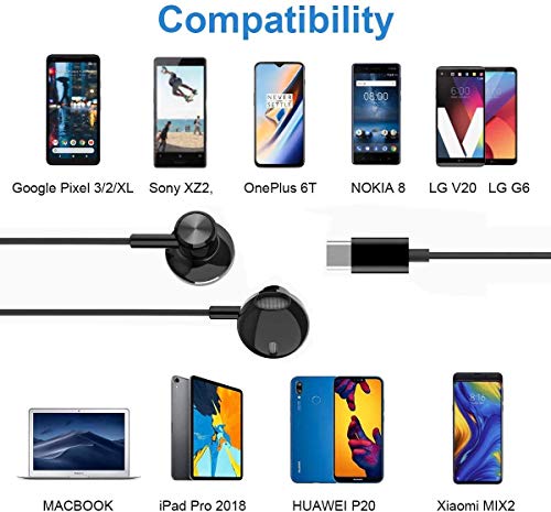 Urban Extreme USB Type C Earphones Stereo in-Ear Earbuds with Microphone and Volume Control Compatible with OnePlus 8 5G UW (Verizon) - Black (US Version with Warranty)