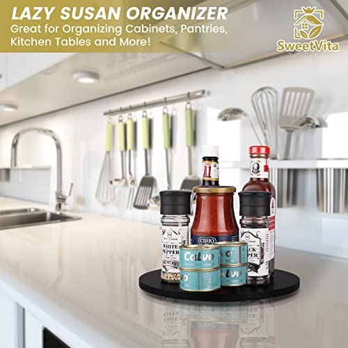 Lazy Susan Kitchen Cabinet Organizer - 12" Bamboo Lazy Susan Turntable for Cabinet Pantry Table or Countertop Organization and Storage, Black