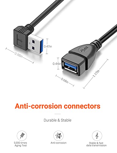 WILLIZTER Short USB 3.0 Extension Cable, 2 Pack SuperSpeed USB 3.0 Angle Male to Female Extension Cable 6 Inch Convertor Adapter Extender Cord Up Angle and Down Angle one Each