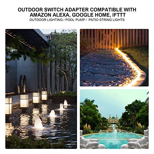 Smart Outdoor Plug, Smart WiFi Outdoor Plug Compatible with Alexa, Google Home and IFTTT, 2 Outlets, Timer and Remote Control, IP55 Waterproof, Smart Outdoor Switch with Energy Monitoring - Black