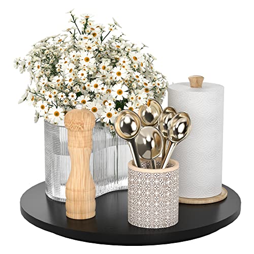 Lazy Susan Kitchen Cabinet Organizer - 12" Bamboo Lazy Susan Turntable for Cabinet Pantry Table or Countertop Organization and Storage, Black