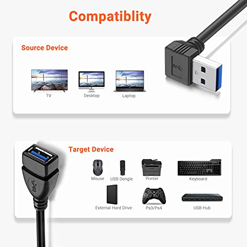 WILLIZTER Short USB 3.0 Extension Cable, 2 Pack SuperSpeed USB 3.0 Angle Male to Female Extension Cable 6 Inch Convertor Adapter Extender Cord Up Angle and Down Angle one Each