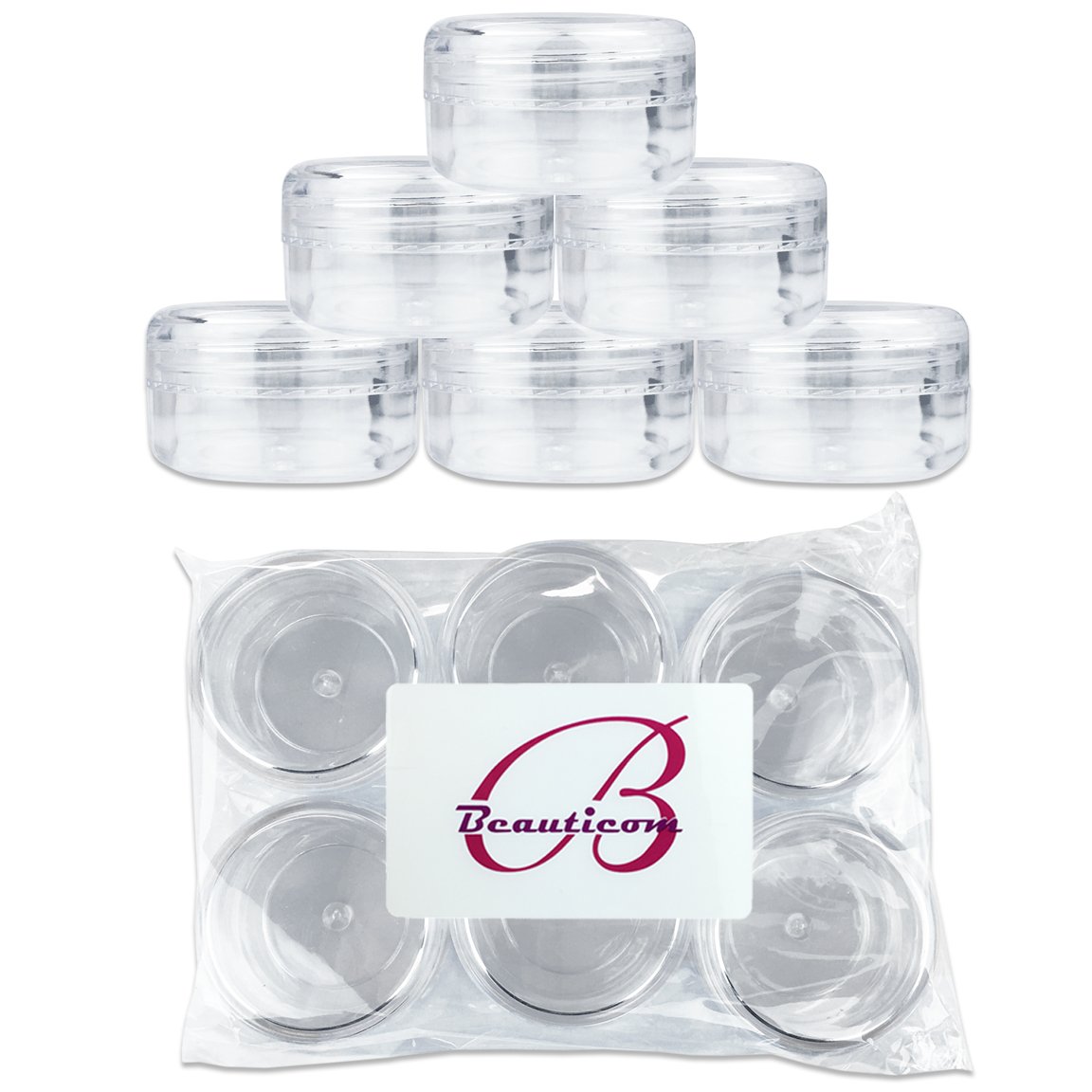 (Quantity: 6 Pieces) Beauticom 15G/15ML (0.5oz) Round Clear Jars with Screw Cap Lid for Acrylic Powder, Rhinestones, Charms and Other Nail Accessories